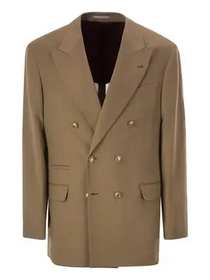 Brunello Cucinelli Double-breasted Pure Camel Hair Blazer With Gold-tone Buttons - Brown