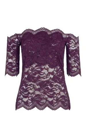 Rabanne PACO RABANNE Off-The-Shoulder Floral Lace Blouse Purple