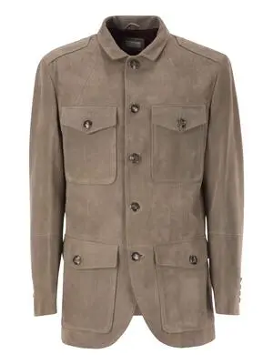 BRUNELLO CUCINELLI Brunello Cucinelli Men Suede Leather Safari Jacket With Patch Pockets