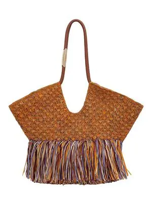 Zimmermann Golden Time Raffia Shoulder Bag With Fringe - Multicolor