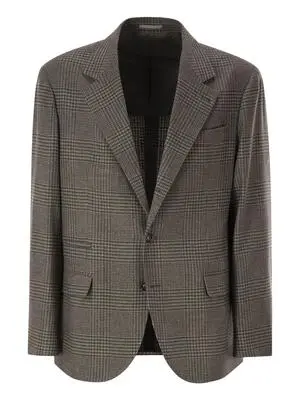 Brunello Cucinelli Prince Of Wales Wool And Cashmere Blazer With Tailored Construction - Gray