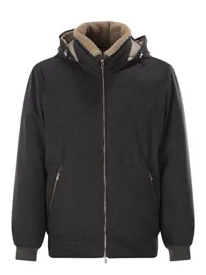 Brunello Cucinelli Brunello Cucinelli Men Membranated Wool Flannel Down Jacket With Shearling-Lined Collar Multicolor
