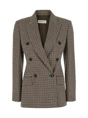 Max Mara Eccelso' Double-breasted Jacket With Peak Revers And All-over Houndstooth Motif In Wool Blend For - Multicolor