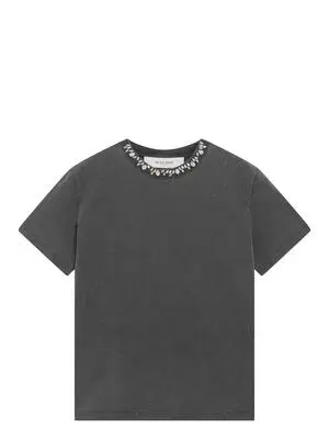 GOLDEN GOOSE Cotton T-shirt With Cabochon Crystals - Gray