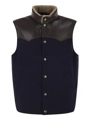 Brunello Cucinelli Wool Padded Gilet With Leather Trims And Shearling Collar - Multicolor