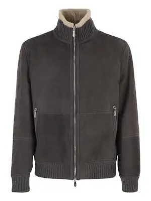 Brunello Cucinelli Shearling Aviator Jacket With Cashmere Knit Details - Multicolor