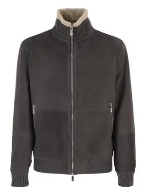 Brunello Cucinelli Shearling Aviator Jacket With Cashmere Knit Details - Multicolor