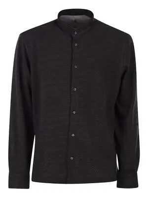 Brunello Cucinelli Linen And Cotton Shirt With Band Collar - Multicolor