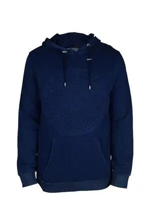 Balmain Denim Effect Logo Hooded Sweatshirt - Blue