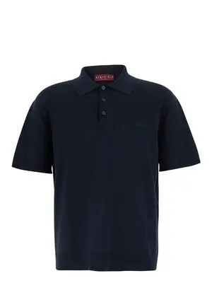Gucci Blue Polo Shirt With Classic Collar And Gg Embroidery On The Front In Cotton For - Multicolor