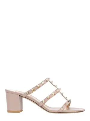 Valentino Garavani Rockstud Calfskin Leather Block Heel Sandals - Pink