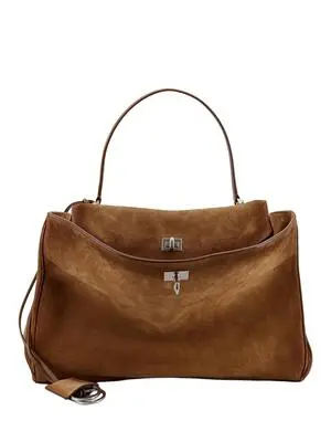 Balenciaga BALENCIAGA Rodeo Medium Suede Shoulder Bag Brown