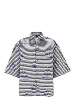 Jacquemus La Chemise Plage' Blue Bowling Shirt With Sailboat Stripe Motif In Cotton For - Multicolor