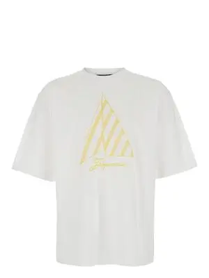 Jacquemus The 'voilier' White T-shirt With Sailboat Embroidery And Logo Lettering On The Front In Cotton For - Multicolor