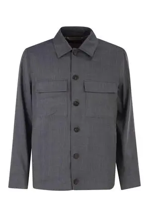 Peserico Lightweight Linen And Wool Blend Jacket With Patch Pockets - Gray