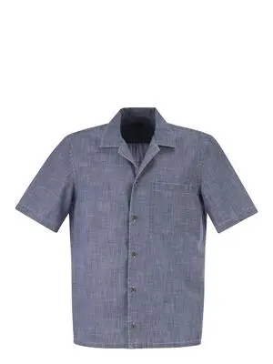 Peserico Lightweight Cotton Chambray-effect Short-sleeve Shirt - Blue