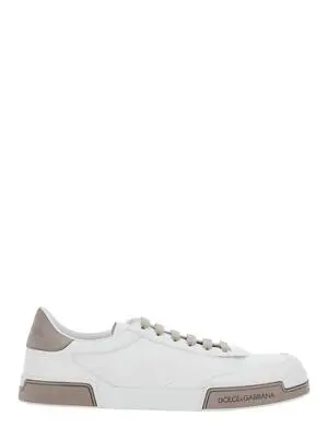 Dolce & Gabbana Portofino' White Sneaker With Logo Print On The Sole In Leather - Multicolor