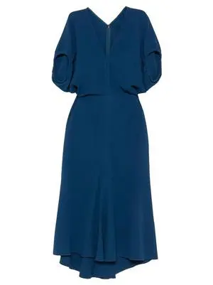 Victoria Beckham V-neck Cap Sleeves Flared Hem Dress - Blue