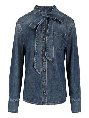 SELF-PORTRAIT Self-Portrait Lyocell Bow Shirt