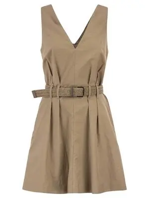 Brunello Cucinelli Sleeveless Dress With Braided Belt - Brown