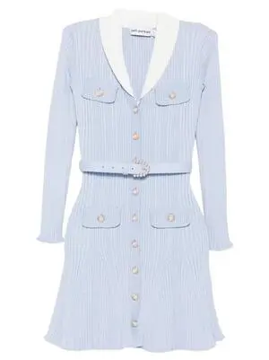 SELF-PORTRAIT Ribbed Knit Mini Dress - Blue