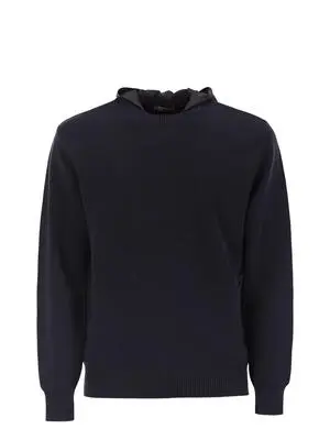 Herno Double Cotton Knit And Nylon Hoodie - Blue