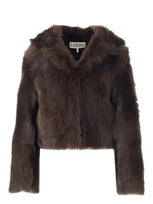 Loewe Shearling Hooded Jacket - Brown