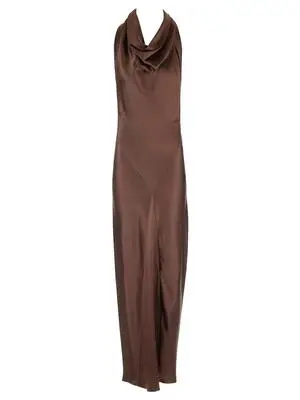 Loewe Long Scarf Dress In Silk Satin - Brown