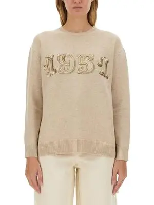 Max Mara Wool And Cashmere Logo Knit Top - Cream
