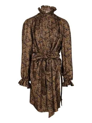 Saint Laurent Paisley Pattern Silk Twill Dress - Brown