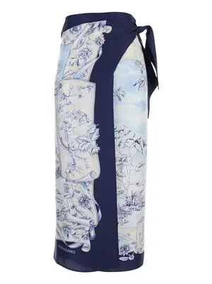 FERRAGAMO Silk Wrap Skirt With Drawstring - Multicolor