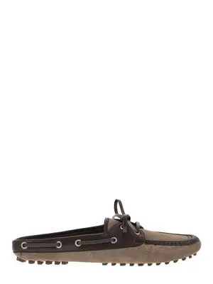 Brunello Cucinelli Suede Sabot Moccasins - Brown