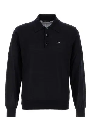 Prada Midnight Wool Polo Shirt - Blue