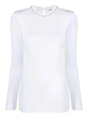 Brunello Cucinelli Chain Collar Long-sleeved Fitted Top - White