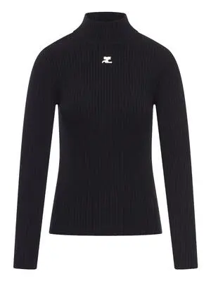 COURREGES Rib Knit Mockneck Sweater - Black