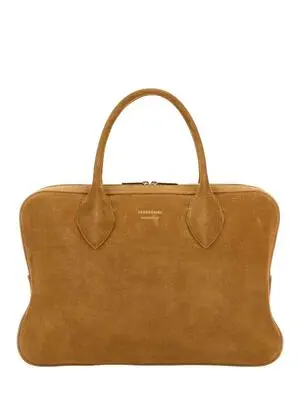 FERRAGAMO Camel Suede Medium Handbag - Brown