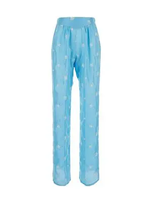 FORTE_FORTE FORTE FORTE Silk Embroidered Flared Pants Blue