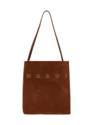 Marni Caramel Suede Small Museo Shoulder Bag - Brown
