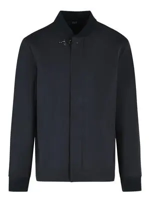 FAY Cotton Blend Microfaille Bomber Jacket - Blue