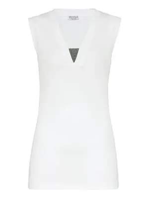 Brunello Cucinelli Stretch Cotton Jersey Tank Top - White