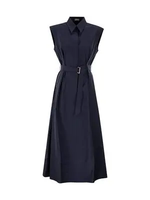 BRUNELLO CUCINELLI Brunello Cucinelli Women Long Sleeveless Cotton Dress With Belt At The Waist