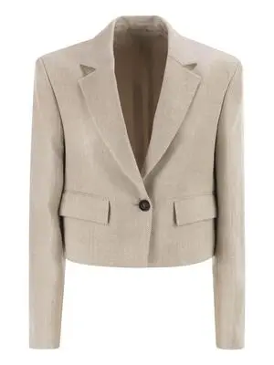 BRUNELLO CUCINELLI Brunello Cucinelli Women Chevron Linen And Cotton Crop Jacket With Necklace