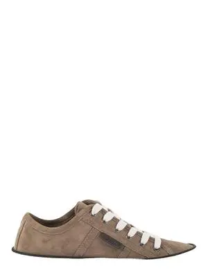 Brunello Cucinelli Suede Sneakers With Shiny Tab - Multicolor