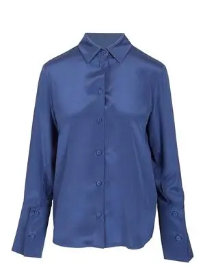 Max Mara MAX MARA Oversized Silk Crepe De Chine Voliera Shirt Blue