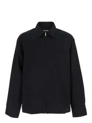 Jacquemus La Chemise Mecano' Black Shirt With Zip Closure And Maxi Logo Lettering On The Back In Wool For - Multicolor