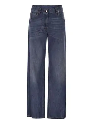 Brunello Cucinelli BRUNELLO CUCINELLI Wide-Leg Cotton Jeans Blue