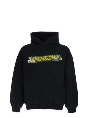 Balenciaga Messy Spray' Hoodie With Fixed Hood In Cotton - Black