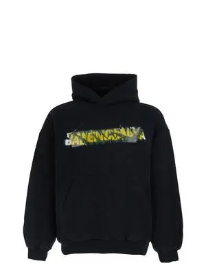 Balenciaga Messy Spray Cotton Oversized Hoodie - Black