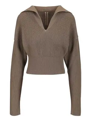 Rick Owens RICK OWENS Cropped Ribbed Wool Sweater Cream