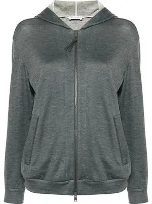 Brunello Cucinelli BRUNELLO CUCINELLI Cotton Blend Hooded Zip-Up Top Gray